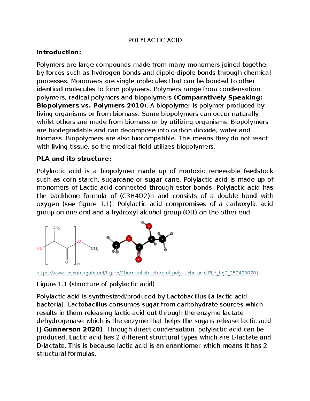 Chem Depth Study - POLYLACTIC ACID Introduction: Polymers are large ...