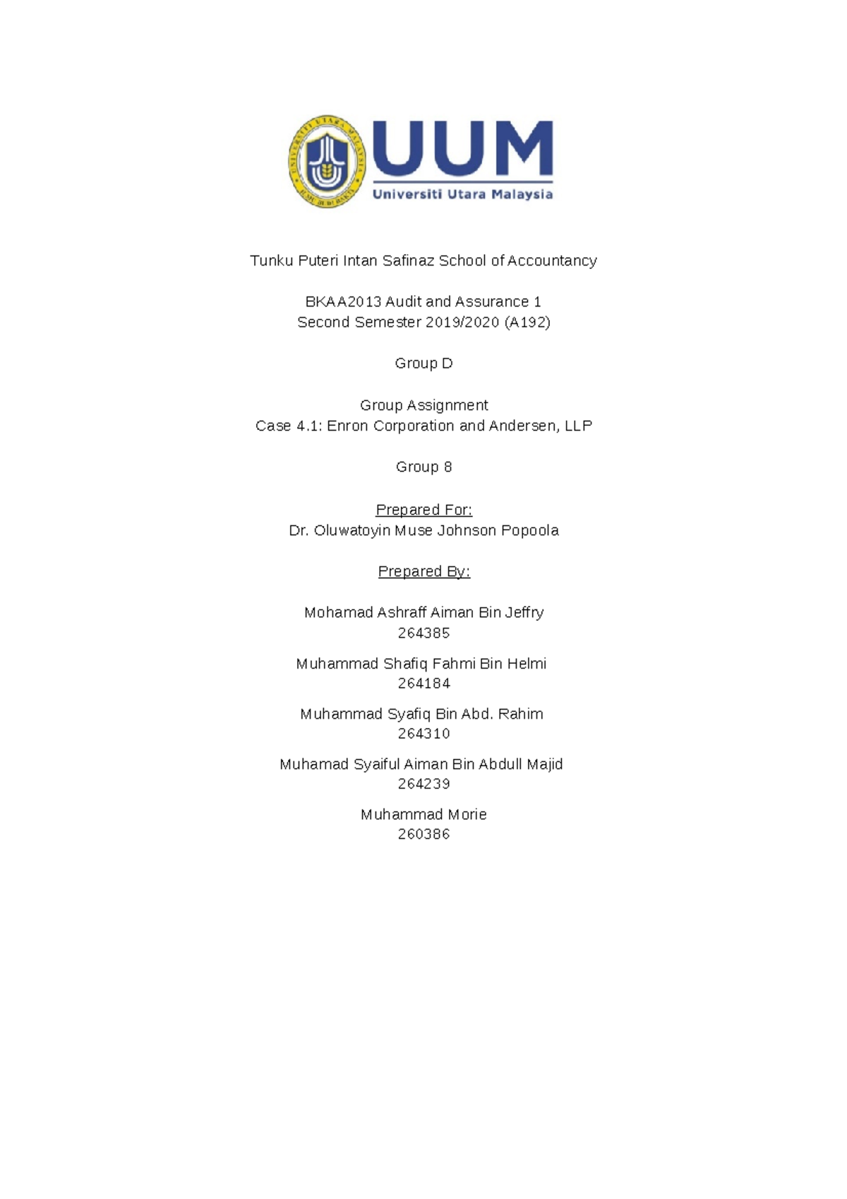 A192 BKAA2013 Group D Group Assignment Case 4 - Tunku Puteri Intan ...