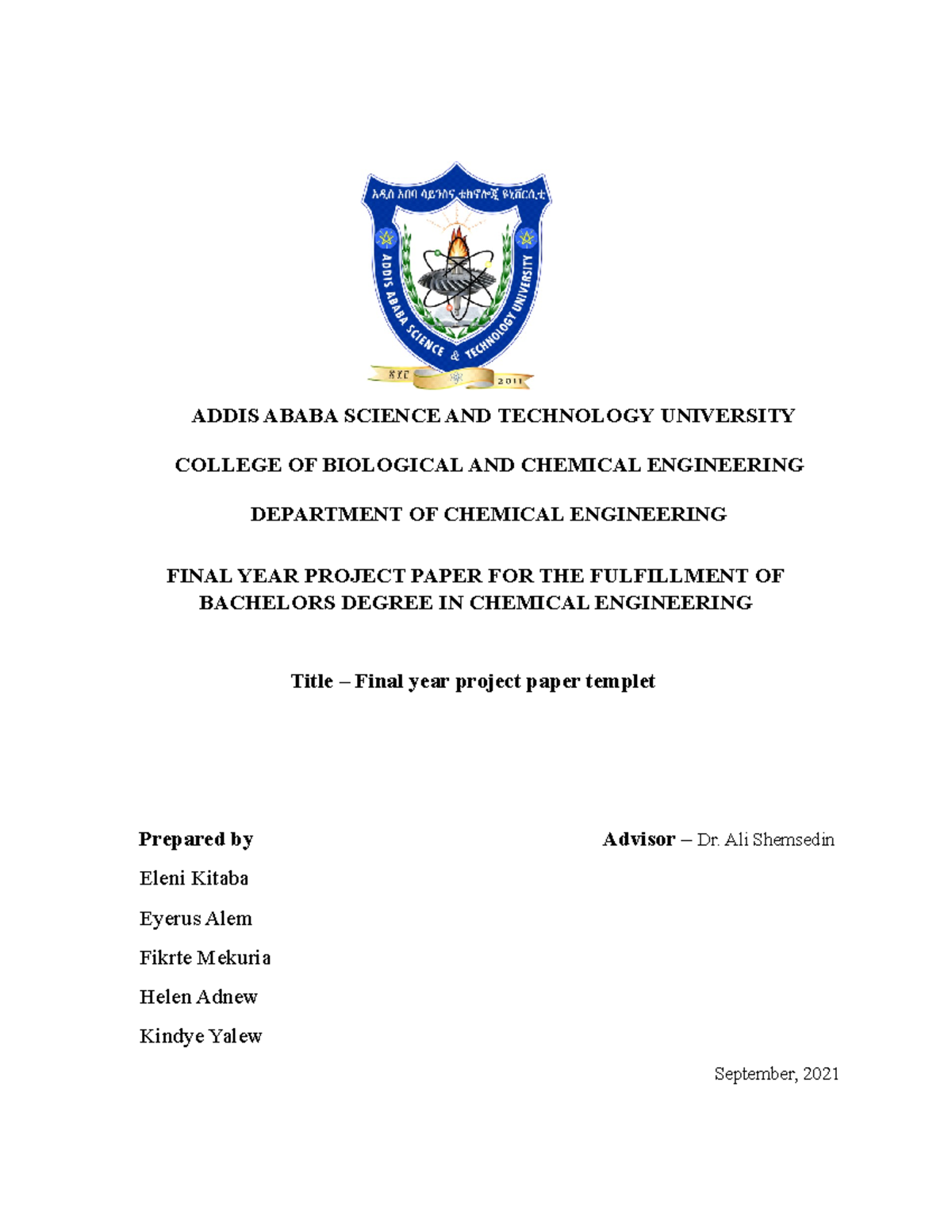 Final thesis for print NE - ADDIS ABABA SCIENCE AND TECHNOLOGY UNIVERSITY COLLEGE OF BIOLOGICAL ...