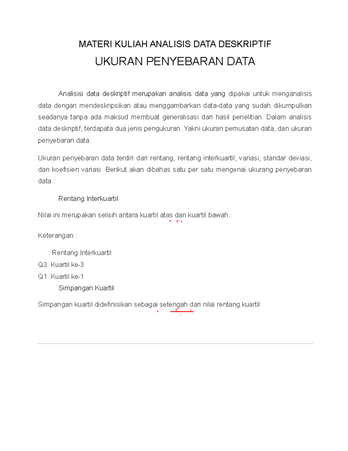 Materi Kuliah Analisis DATA Deskriptif Ukuran Penyebaran DATA - MATERI KULIAH ANALISIS DATA ...