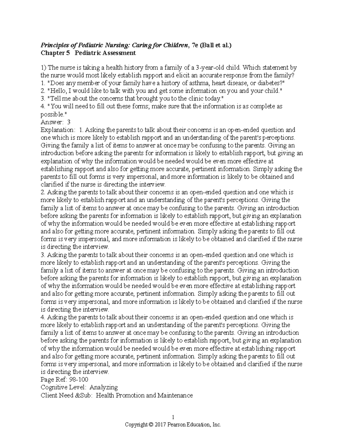 Chapter 05 - practice questions for exam on. covers topics from peds ...