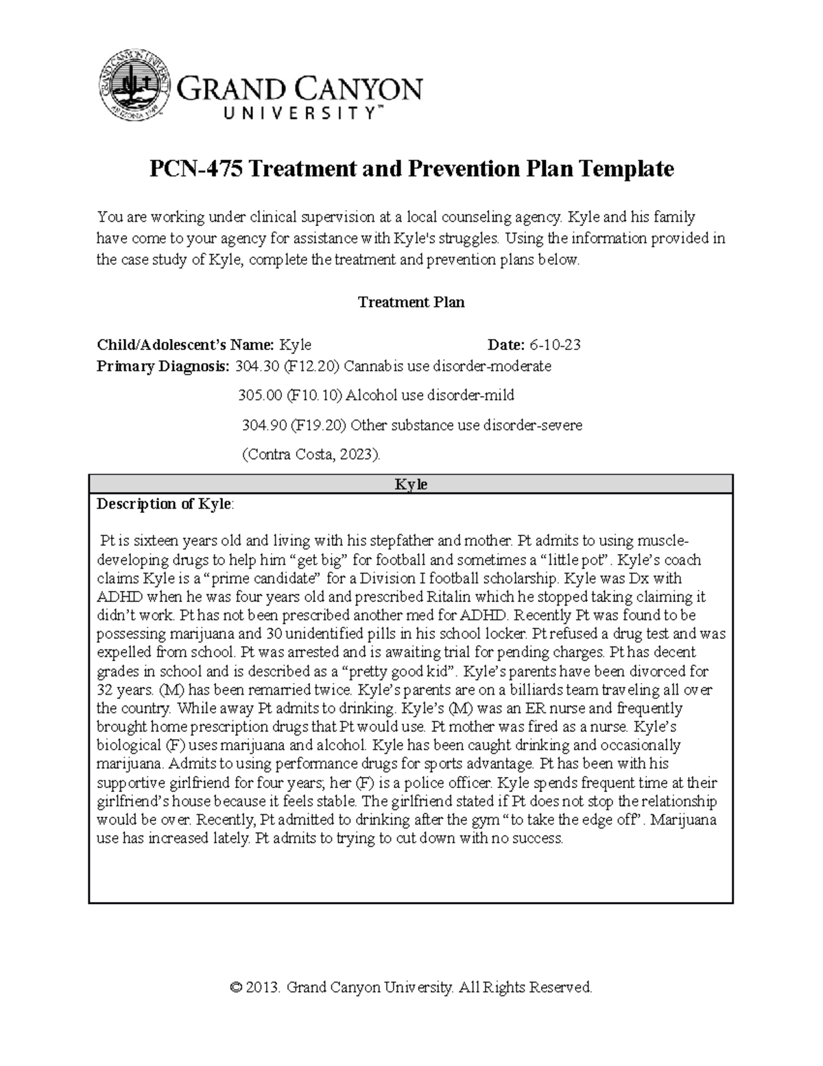 Treatmentand Relapse Prevention Template assignment - PCN-475 Treatment ...