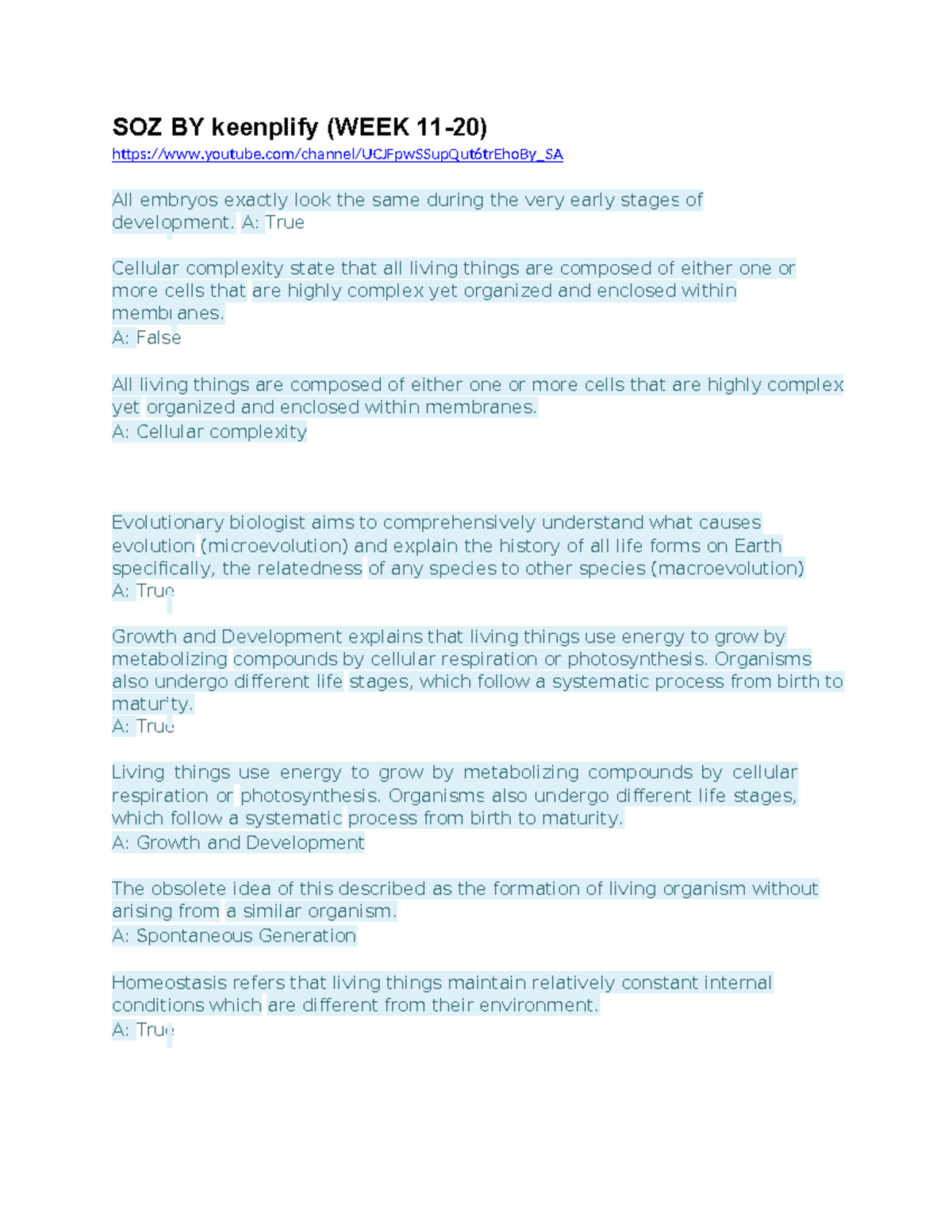 Gbio 2122 week 11 20 keenplifypdf - SOZ BY keenplify (WEEK 11-20) - Studocu