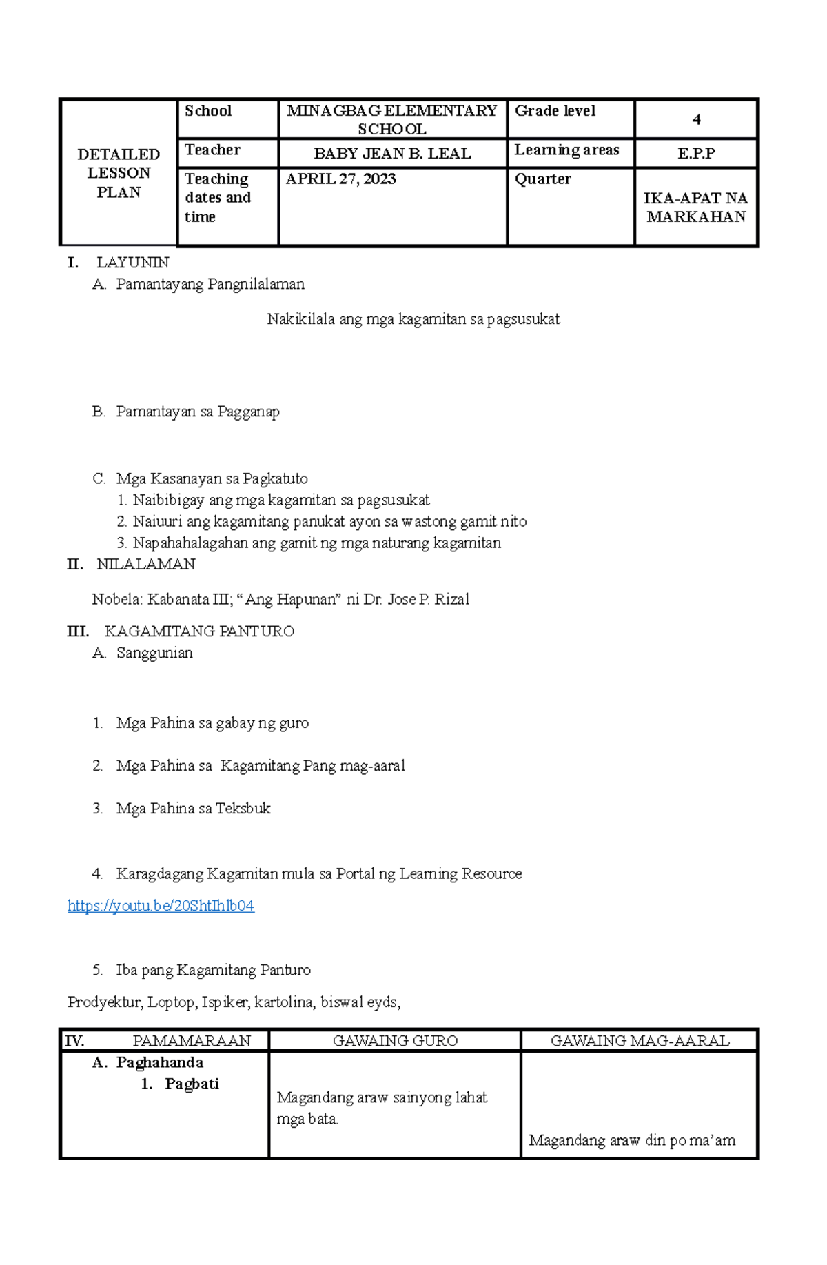 Detailed Lesson PLAN SA EPP 4 - DETAILED LESSON PLAN School MINAGBAG ...