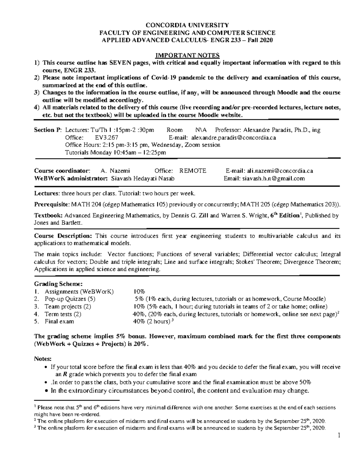 ENGR 233 outline-Fall2020 Final V3 - Warning: TT: undefined function: 32 CONCORDIA UNIVERSITY ...