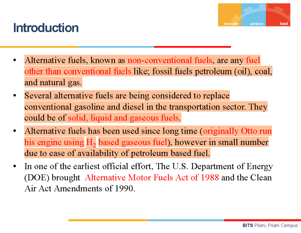 Alternative Fuels 1 Slides Notes - Alternative fuels, known as non ...