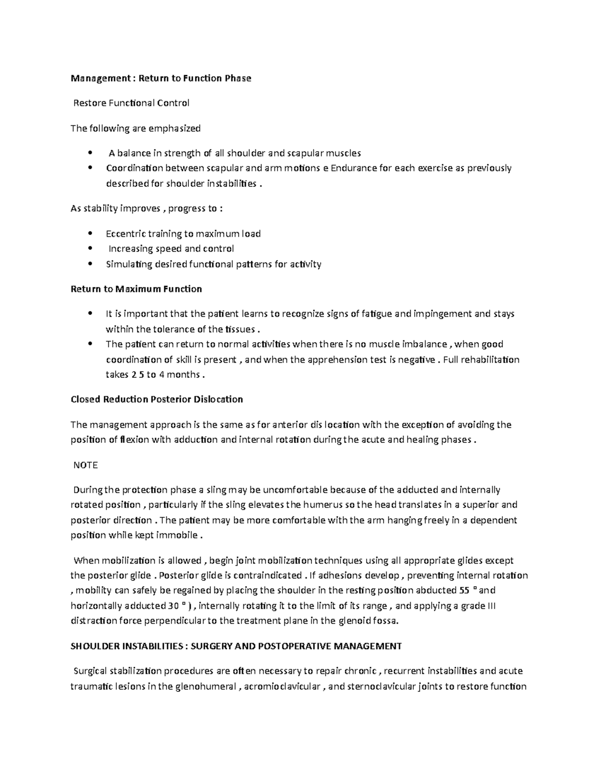 Management Return to Function Phase - Management : Return to Function ...