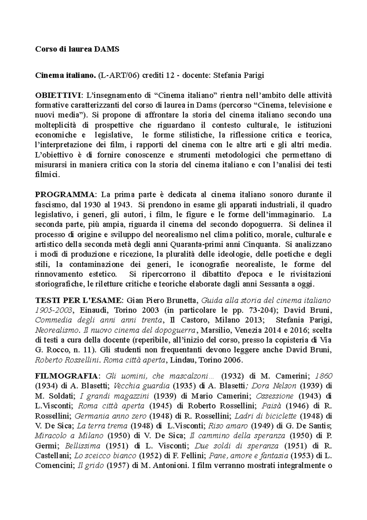 Cinema italiano (A-L) 2019-2020 3 - Corso di laurea DAMS Cinema ...