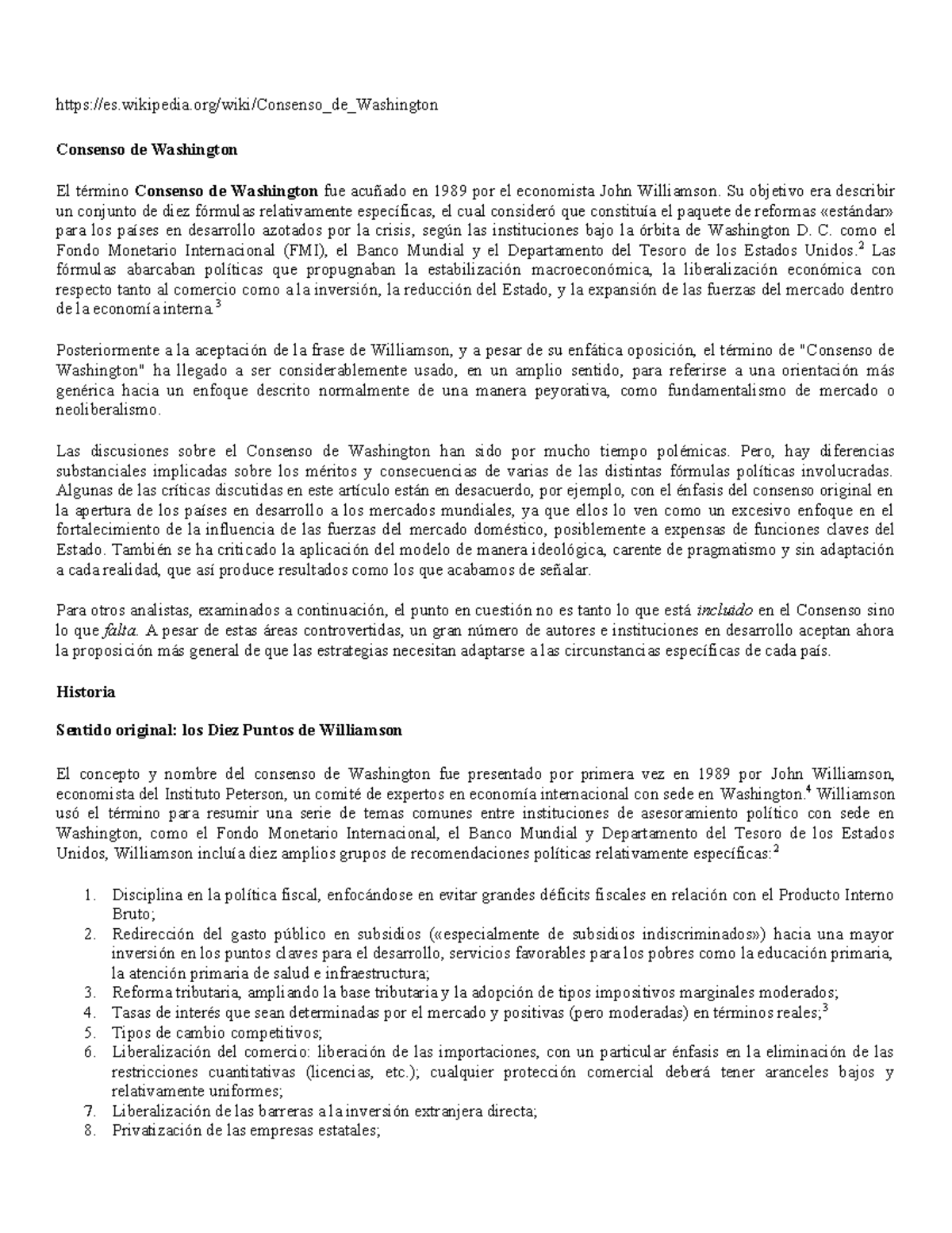 Consenso de Washington - es.wikipedia/wiki/Consenso_de_Washington Consenso de Washington El ...