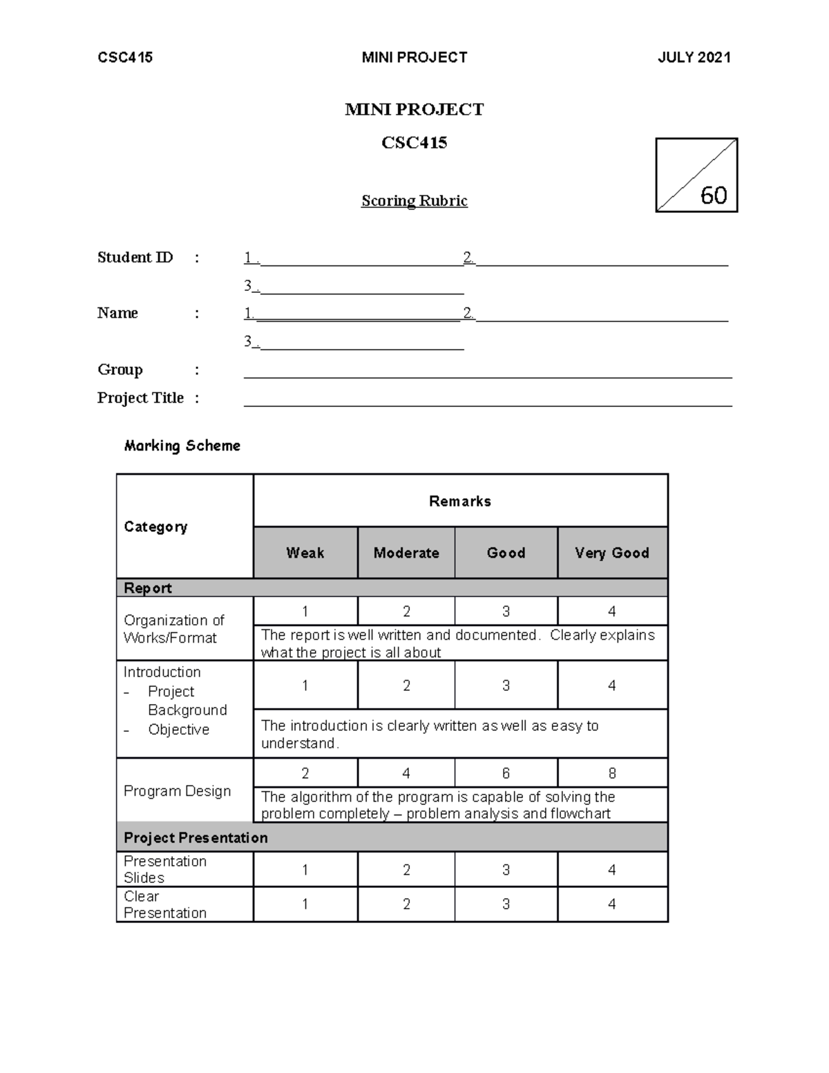 Rubric - Nothing - CSC415 MINI PROJECT JULY 2021 MINI PROJECT CSC ...