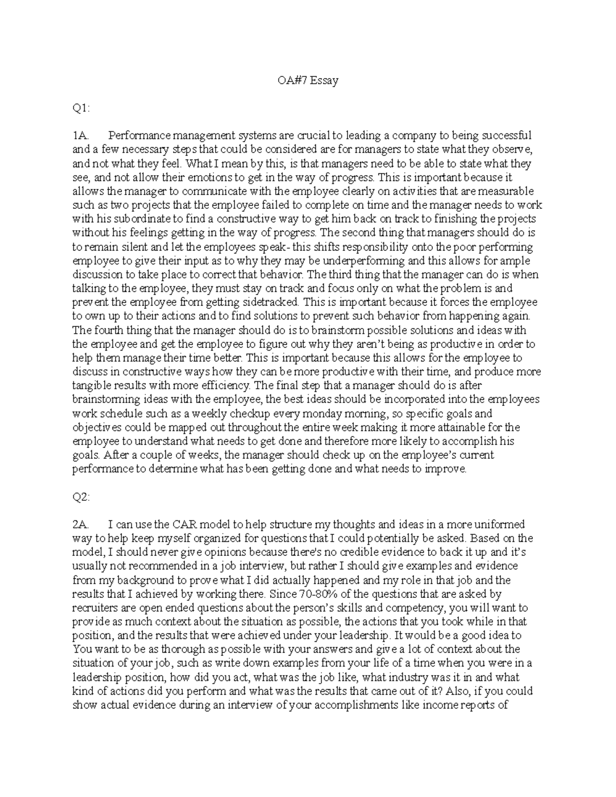 OA7 Essay MGT 360 - Online assignment #7. MGT 360. - OA#7 Essay Q1: 1A ...