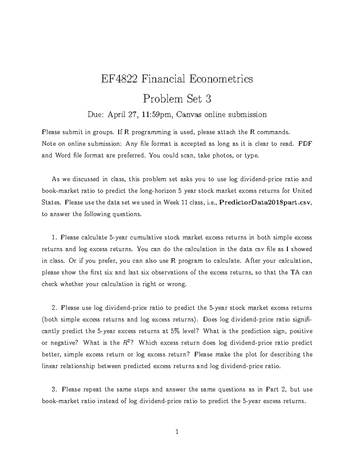 EF4822Problem Set 3 2021-2022semeb - EF4822 Financial Econometrics ...