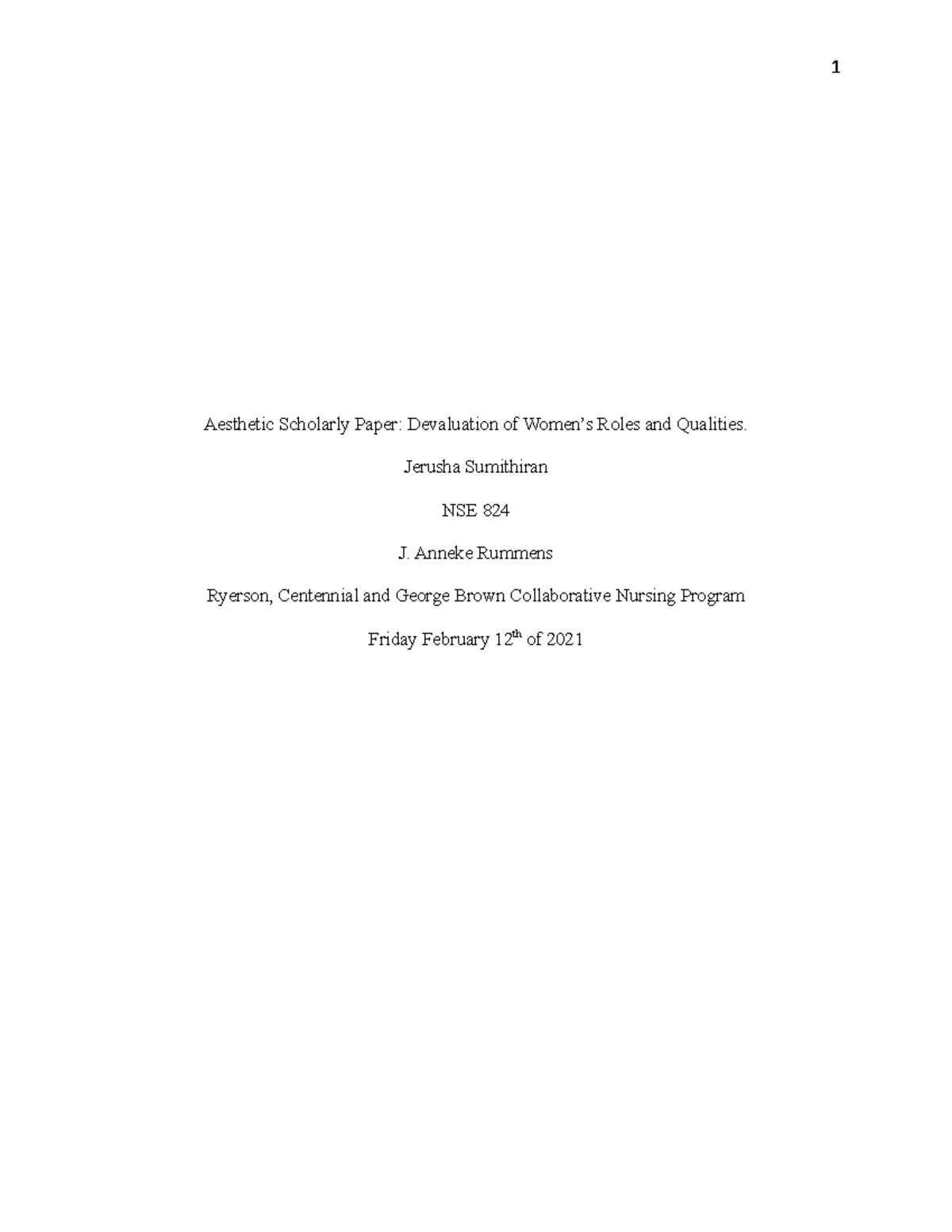 Womens health - Aesthetic Scholarly Paper: Devaluation of Women’s Roles ...