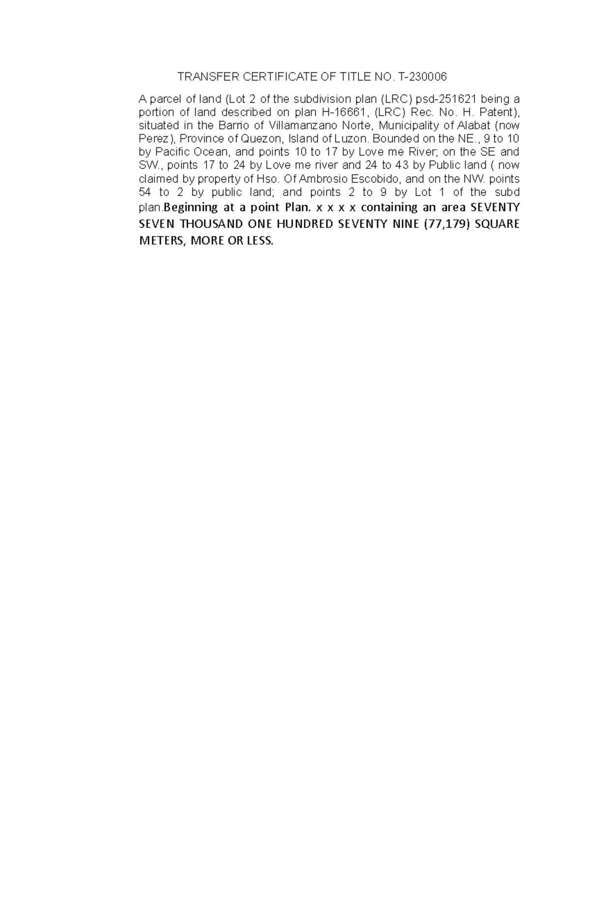 Transfer Certificate OF Title NO. T-230006 - TRANSFER CERTIFICATE OF ...
