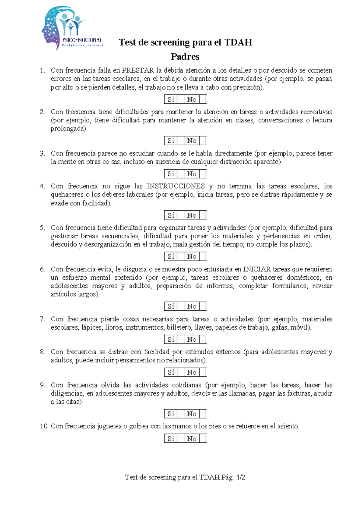 Test de screening para el TDAH final - Test de screening para el TDAH ...