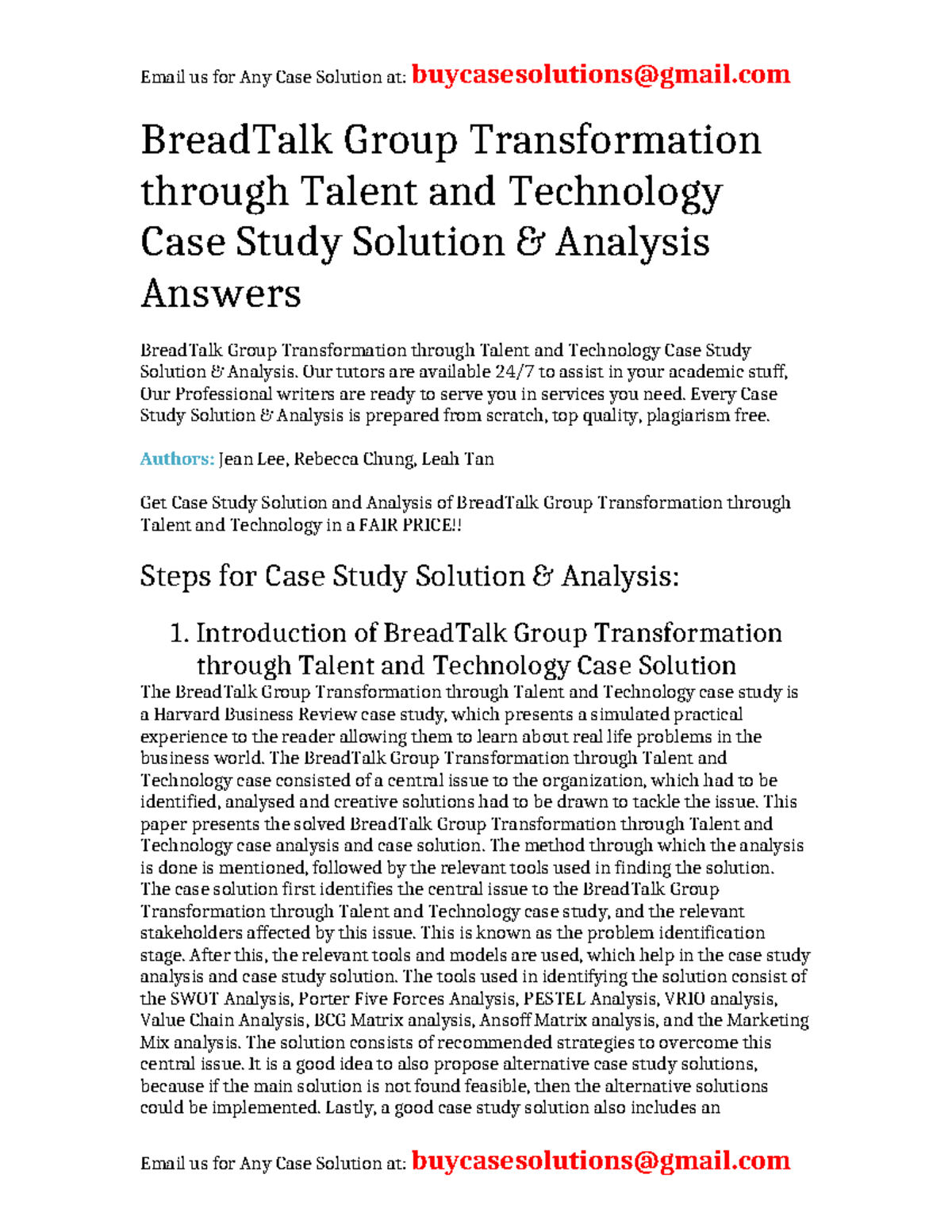 Case Solution BreadTalk Group Transformation through Talent and Technology - BreadTalk Group ...