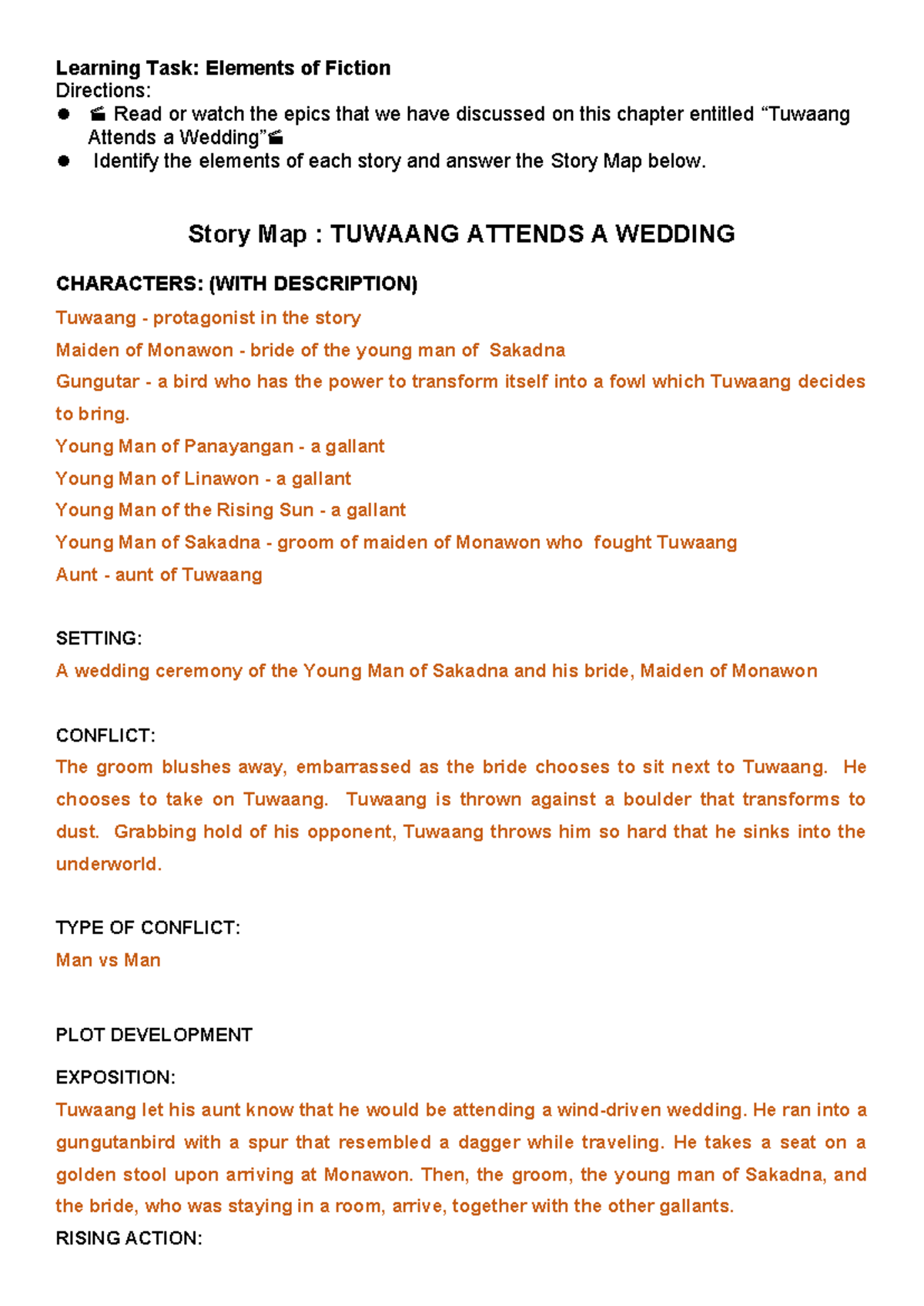 Ollite 001 Activity 10 - Learning Task: Elements of Fiction Directions: Read or watch the epics ...