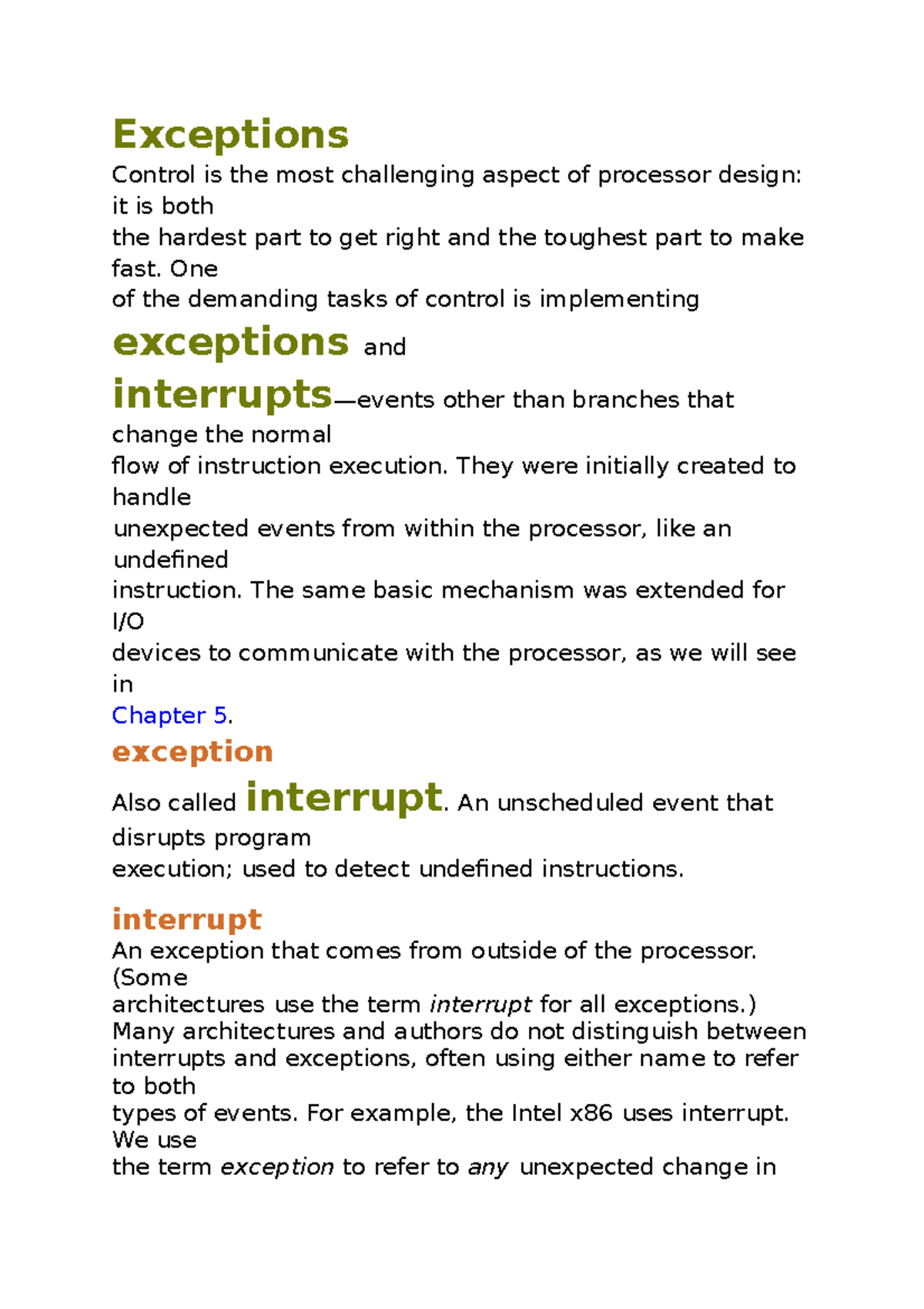 Exceptions Exceptions Control Is The Most Challenging Aspect Of Processor Design It Is Both