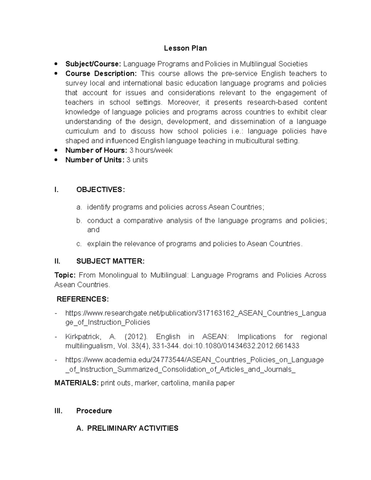 LP-WEEK 14-18 - hehe - Lesson Plan Subject/Course: Language Programs ...