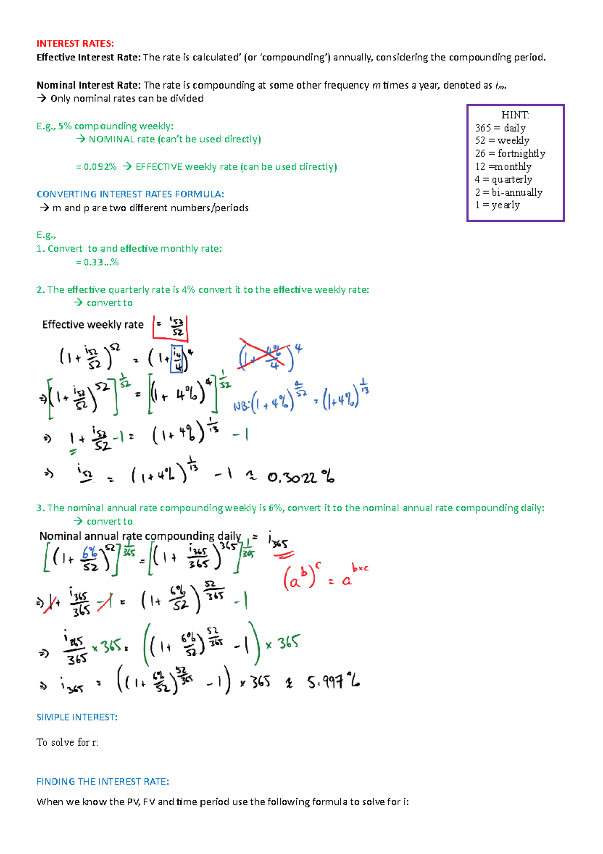 Finance Cheat Sheet - INTEREST RATES: Effective Interest Rate: The rate ...