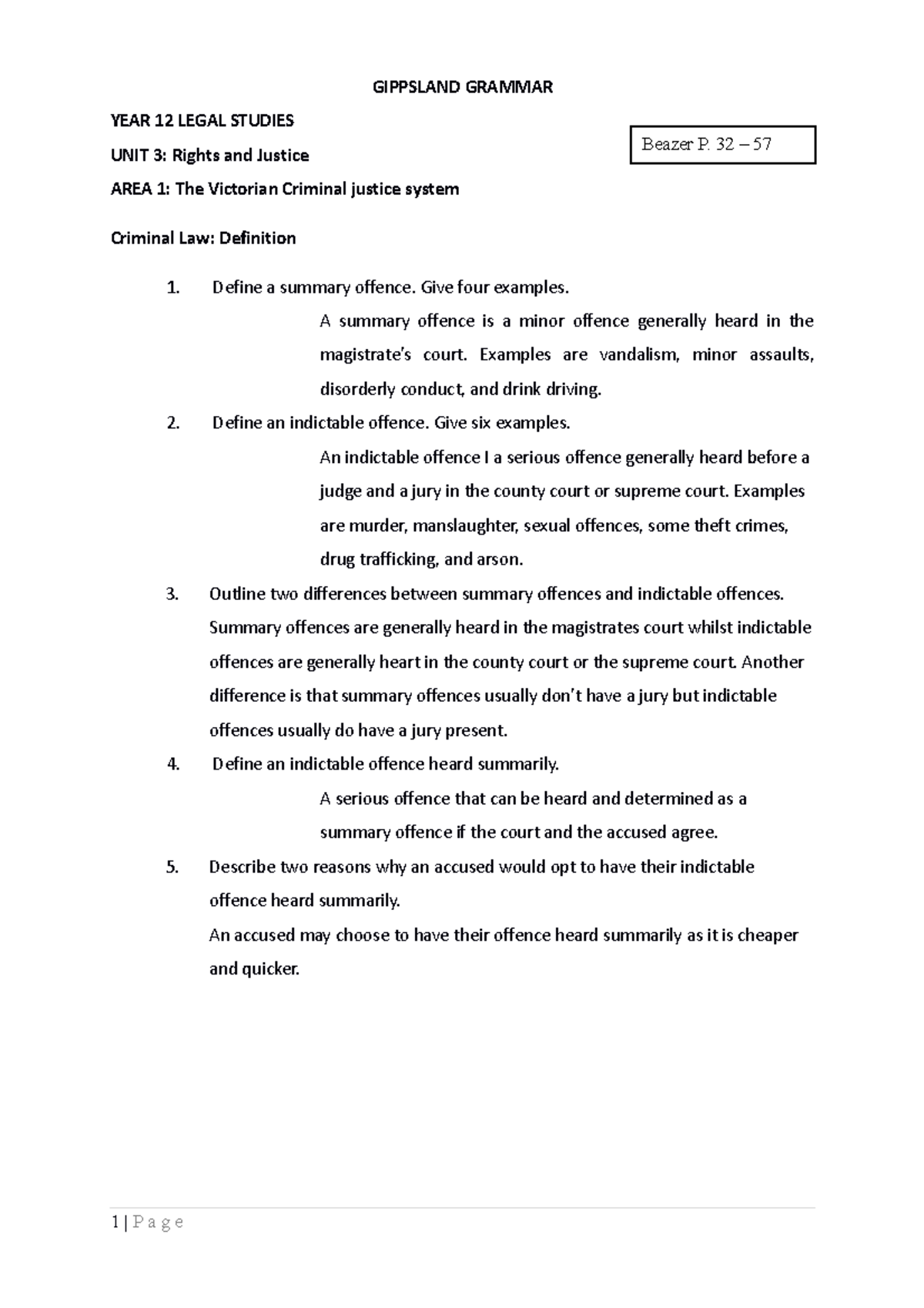 Definitions and concepts - GIPPSLAND GRAMMAR YEAR 12 LEGAL STUDIES UNIT ...