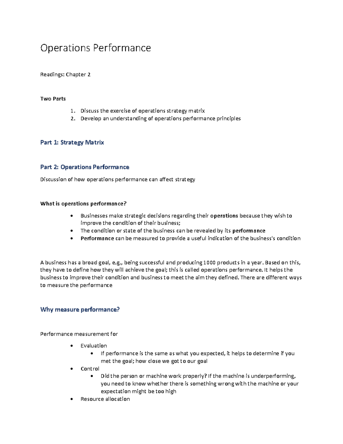 Lecture 3 - Operations Performance - Operations Performance Readings ...