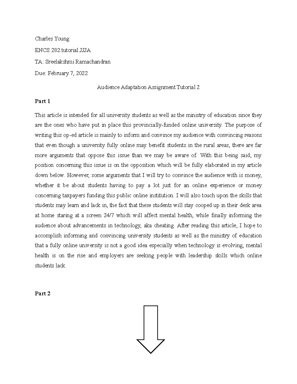 ENCS tut 2 audience adaptation assignment - Charles Young ENCS 282 tutorial JJJA TA: Sreelakshmi ...