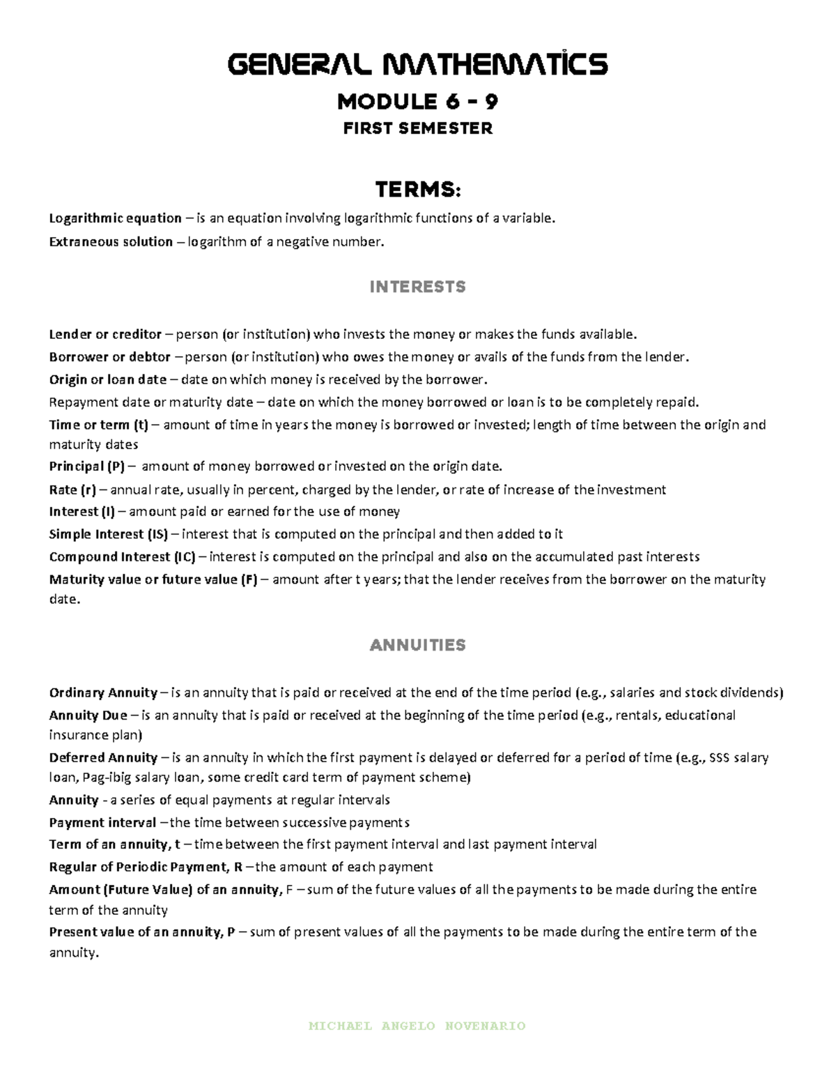 GEN MATH Module 6 9 - I just need to dl something - MICHAEL ANGELO ...