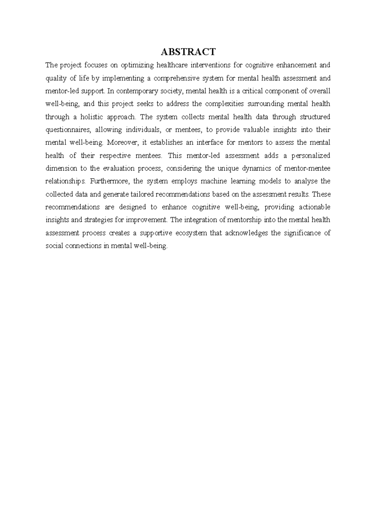 Final abstract - it is good - ABSTRACT The project focuses on ...