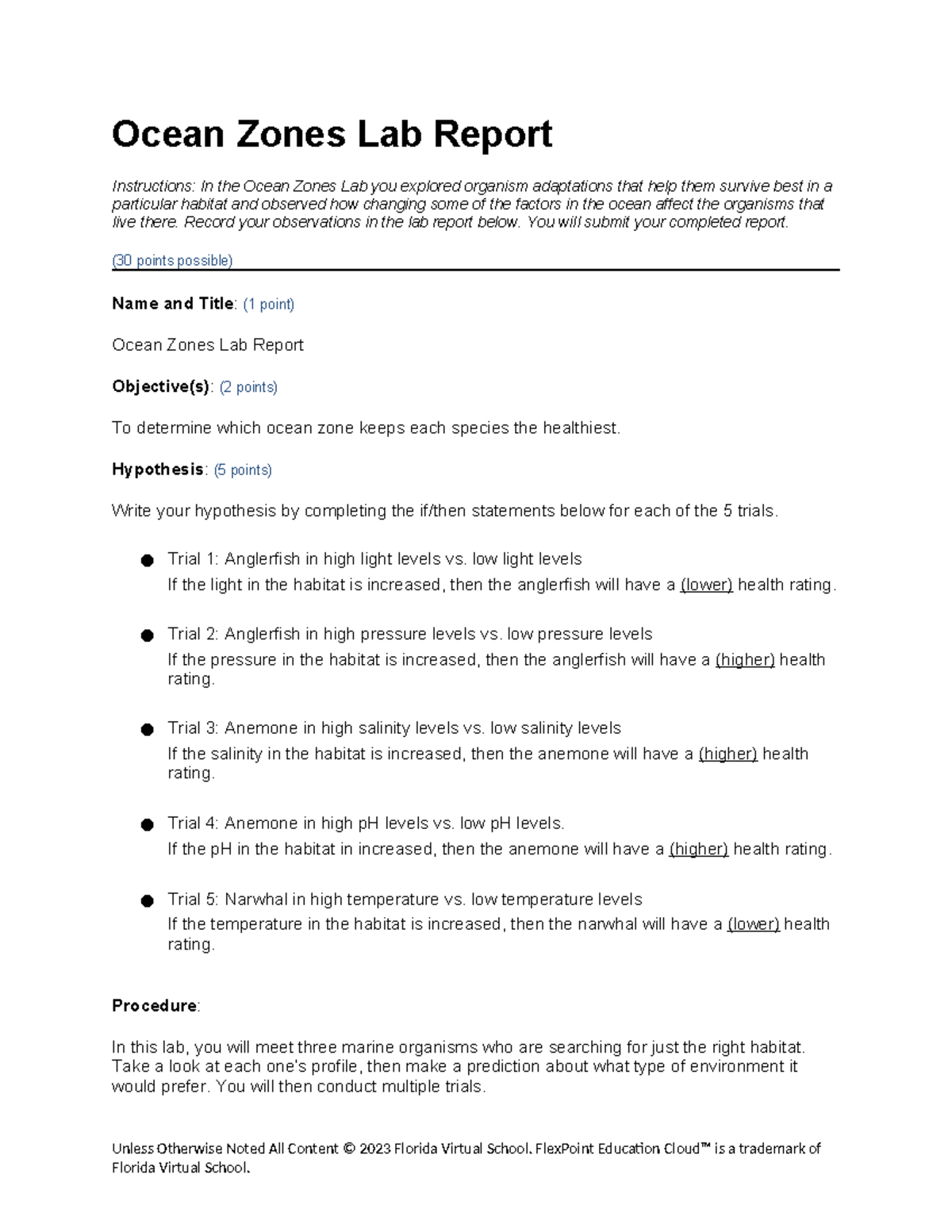 Ocean zones lab report - Ocean Zones Lab Report Instructions: In the ...