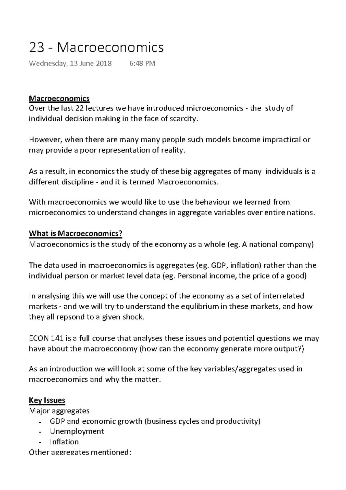 ECON130 Lecture 23 - Warning: TT: undefined function: 32 Macroeconomics Over the last 22 ...