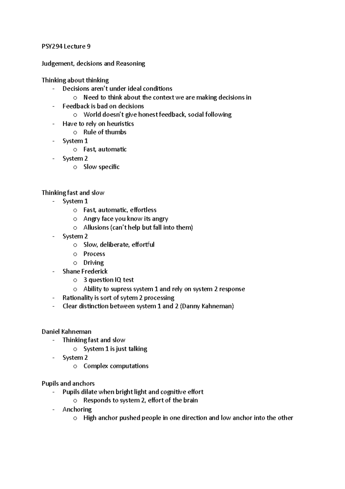 Judgements, decisions and Reasoning 9 - PSY294 Lecture 9 Judgement ...