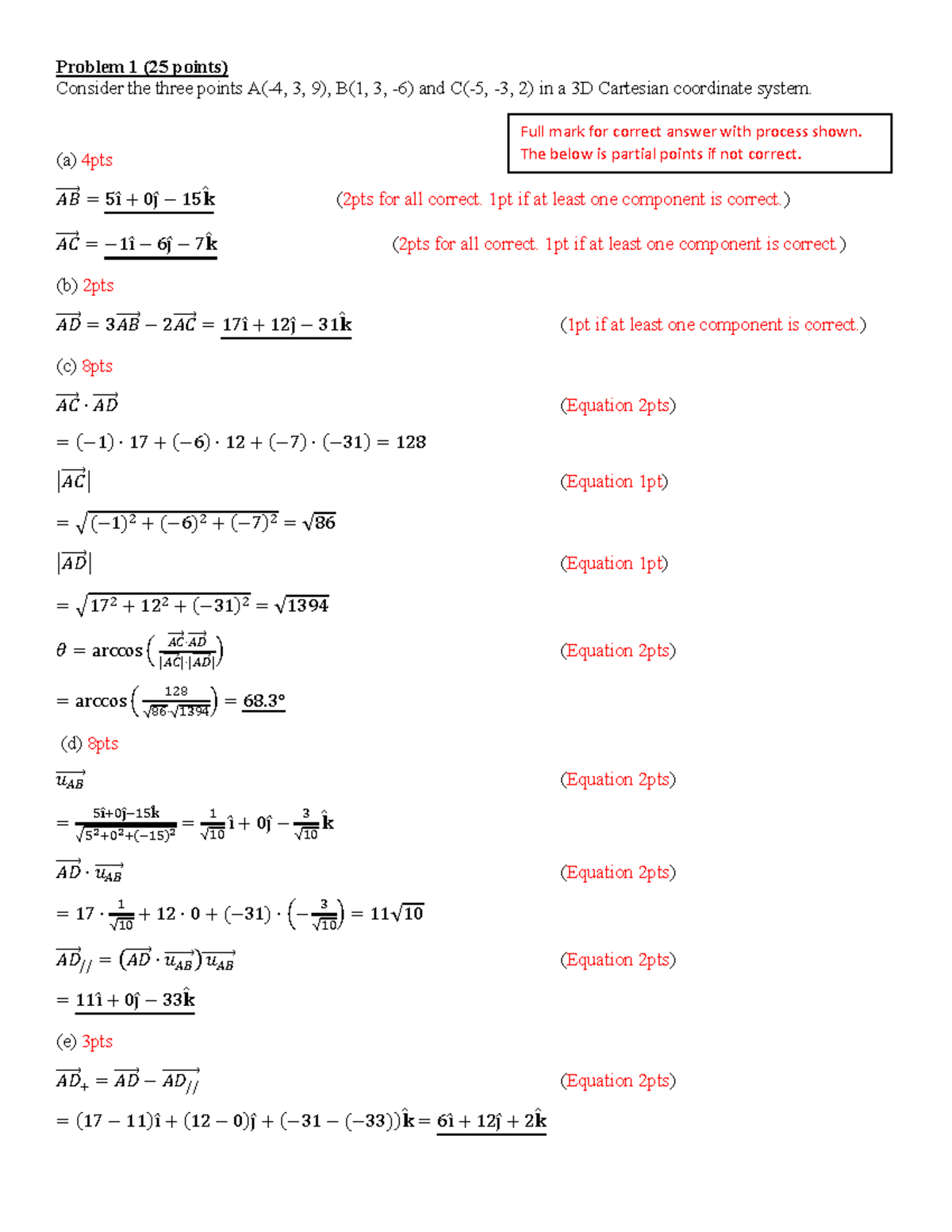 Exam1sol - Spring 2020 Exam 1 Solutions - Problem 1 (25 points) Consider the three points A(-4 ...