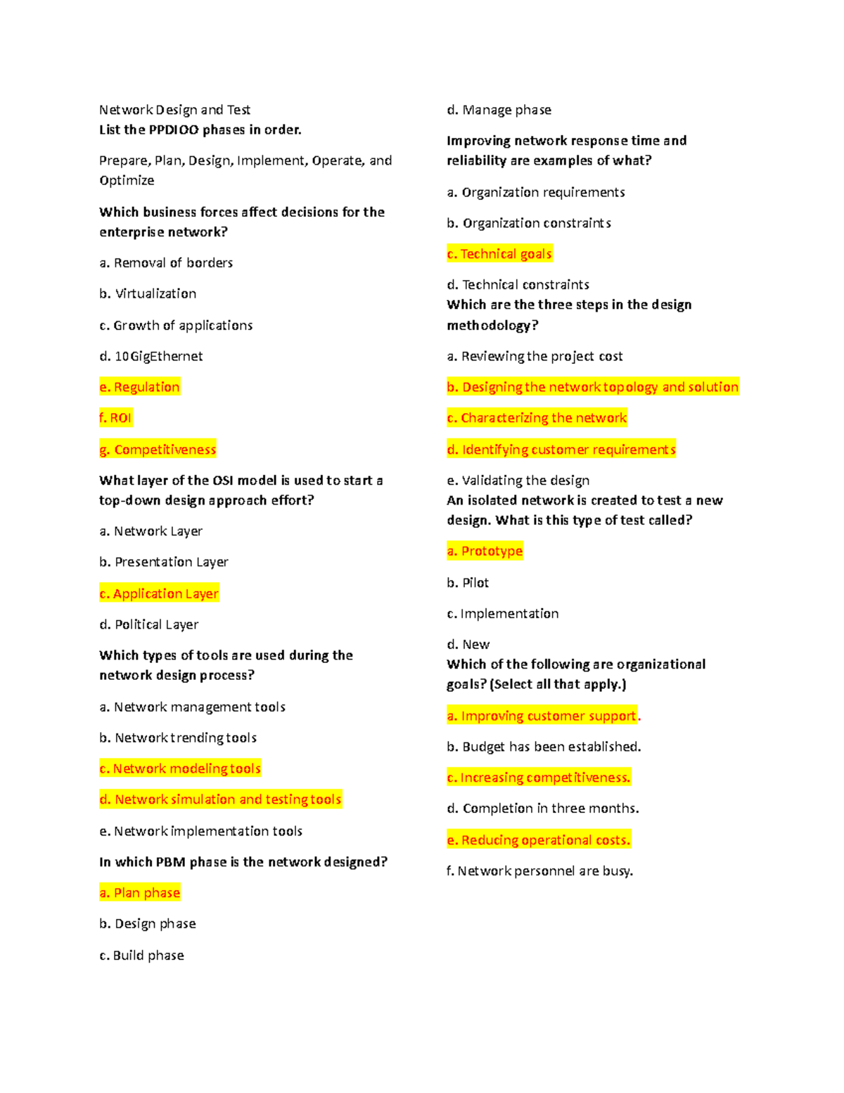 Network Design and Test Test 1 - Network Design and Test List the ...