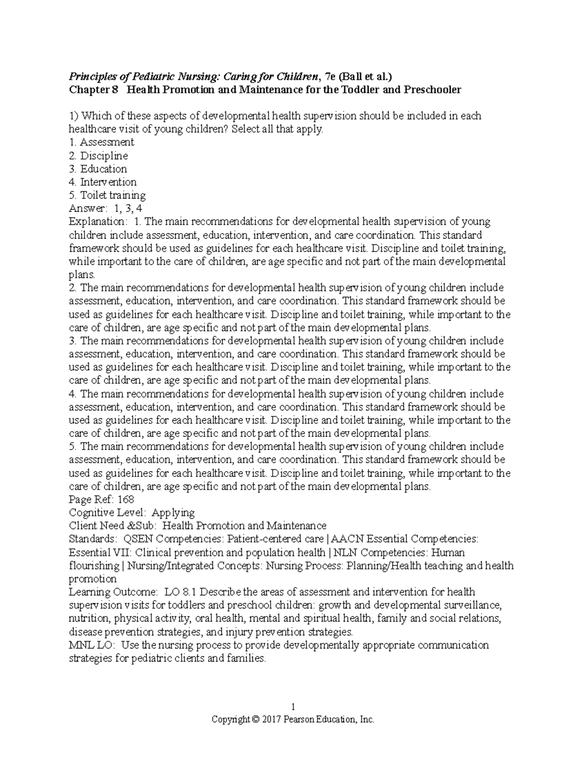 Chapter 08 - practice questions for exam on. covers topics from peds ...