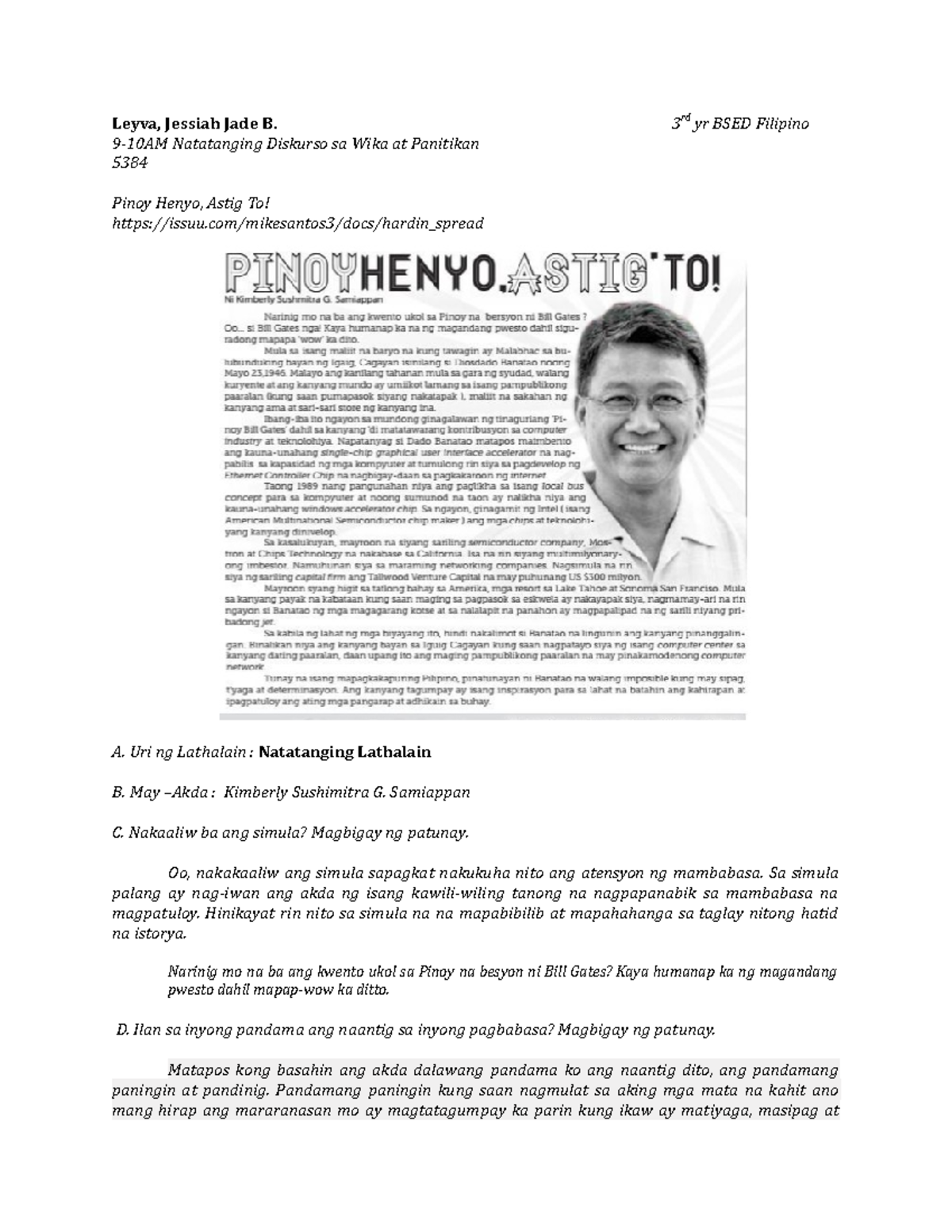 Lathalain sa Diskurso - Leyva, Jessiah Jade B. 3 rd yr BSED Filipino 9 ...