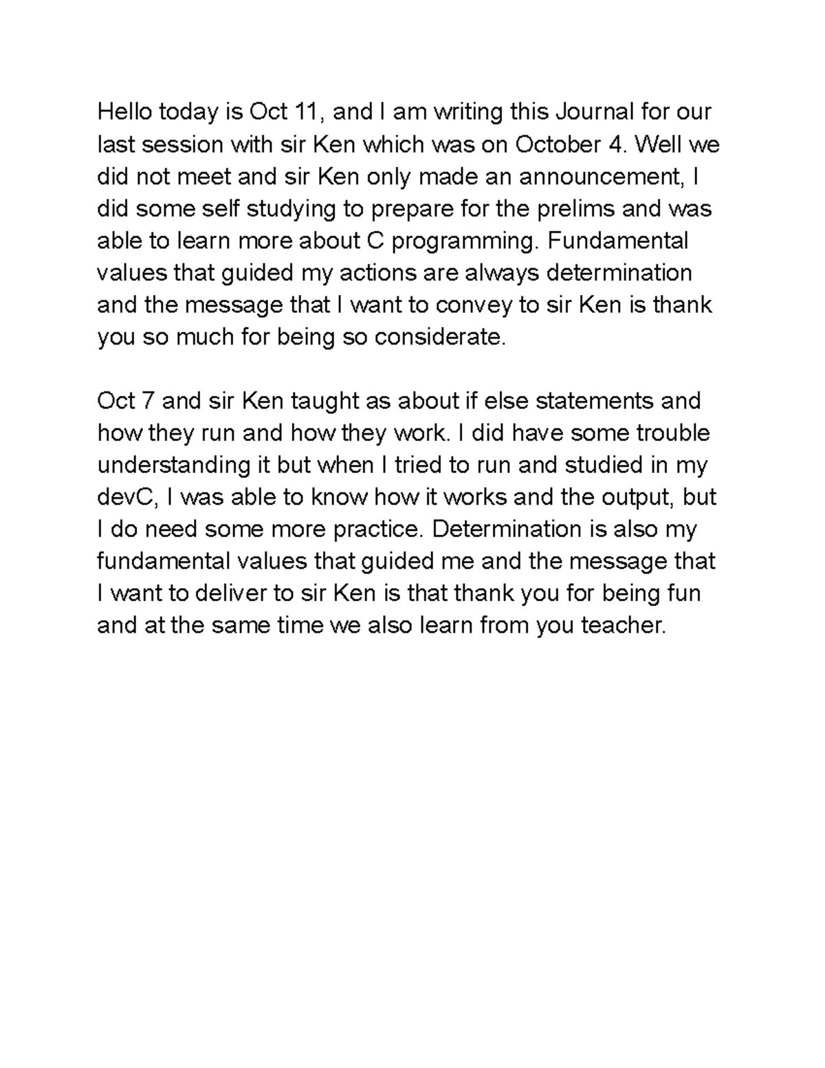 Journal of C Programming Language - Hello today is Oct 11, and I am ...