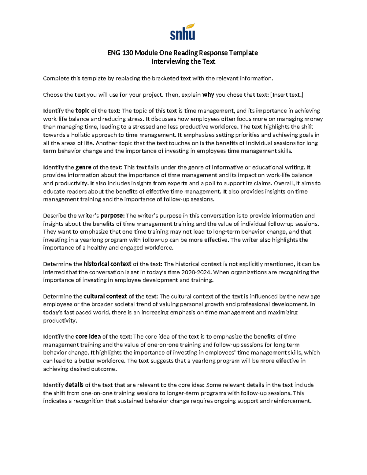 ENG 130 Module One Reading Response Template - ENG 130 Module One ...