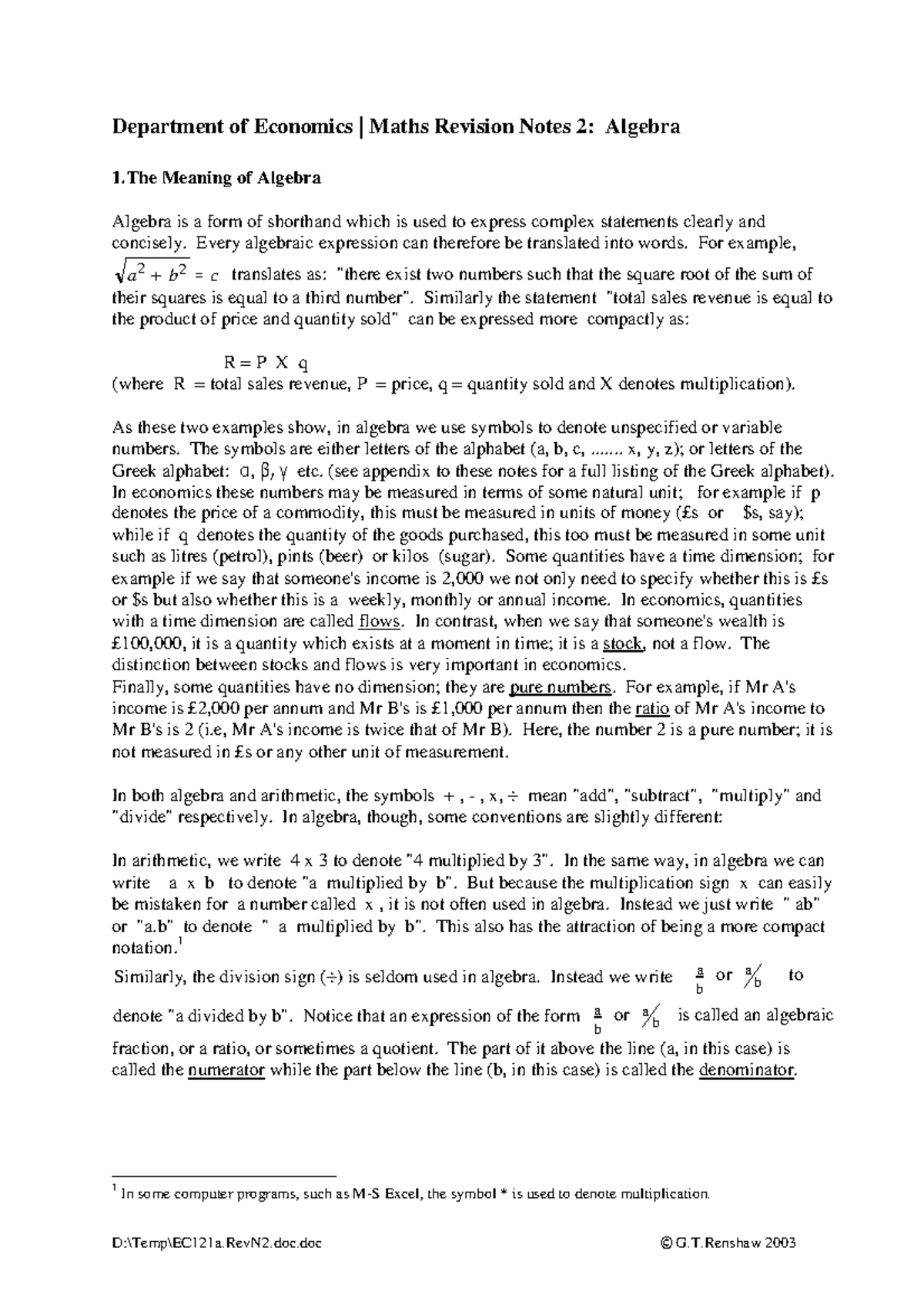 Maths revision notes 2 - Rivision of Mathematical economics.. It will ...