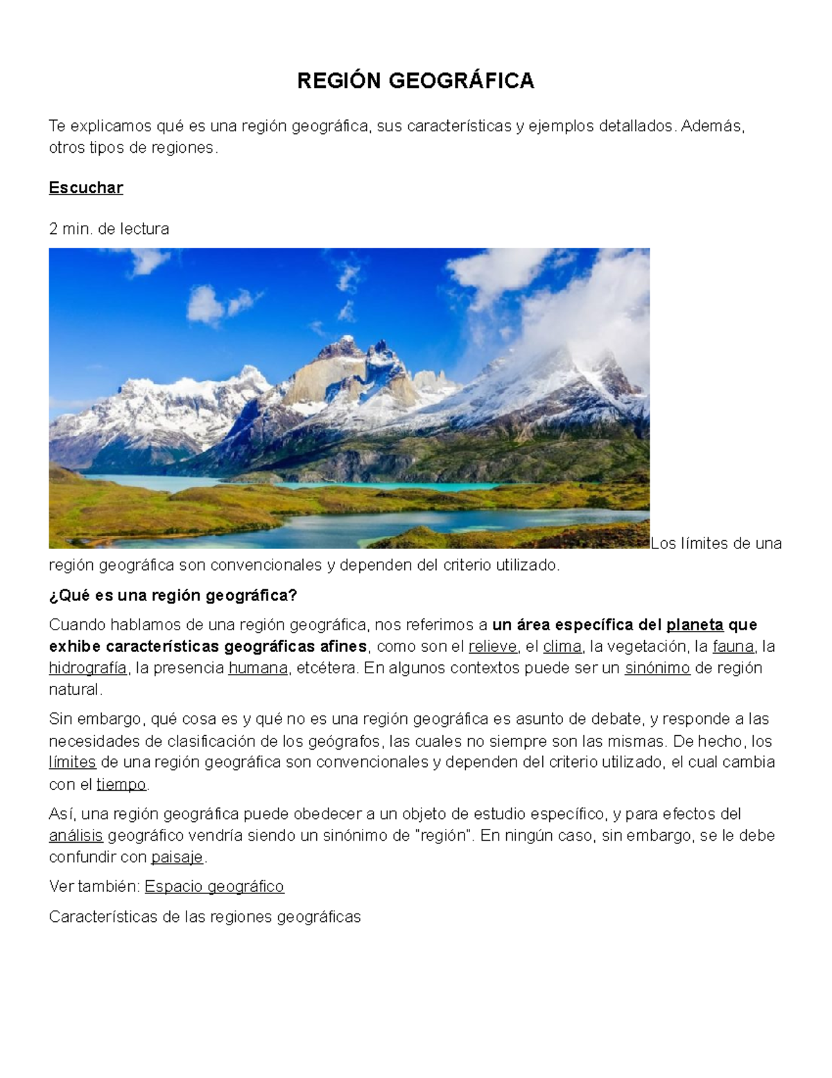Región Geográfica - LECTURA - REGIÓN GEOGRÁFICA Te explicamos qué es ...