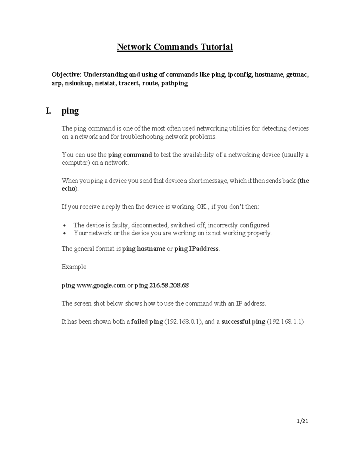 Network Commands Tutorial Network Commands Tutorial Objective 4433