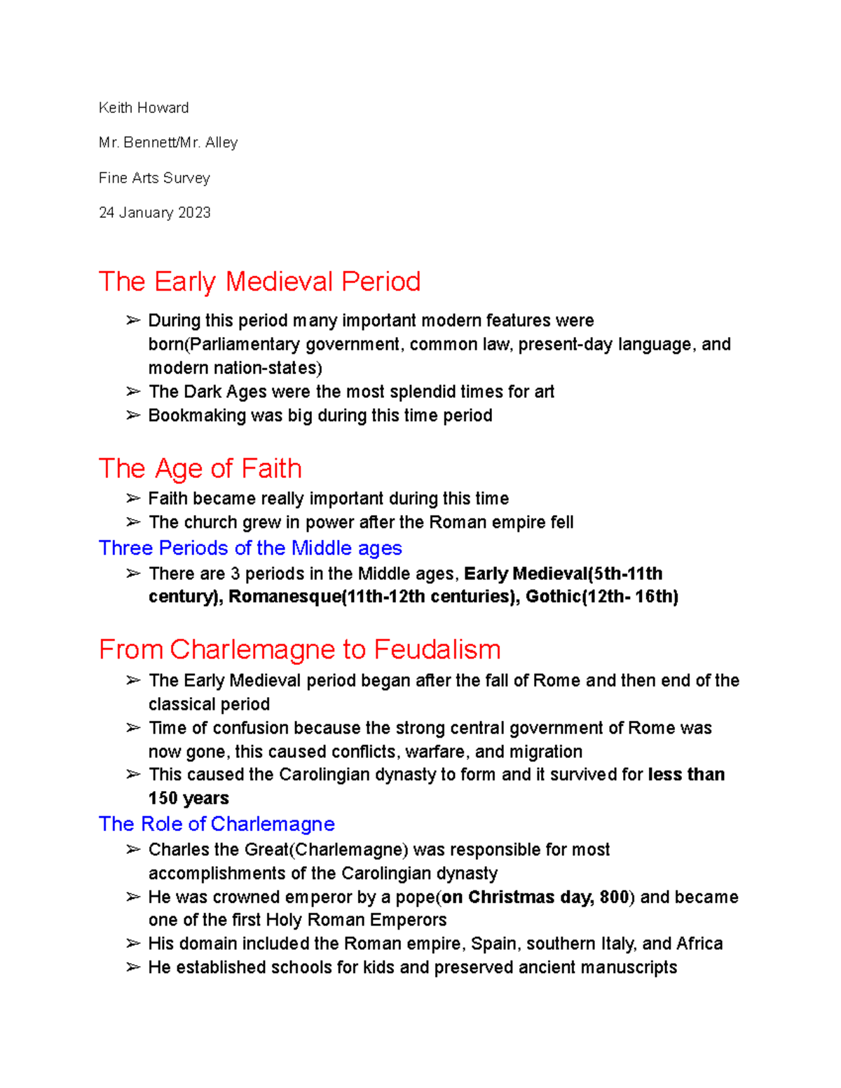 14.1 Notes - Keith Howard Mr. Bennett/Mr. Alley Fine Arts Survey 24 ...