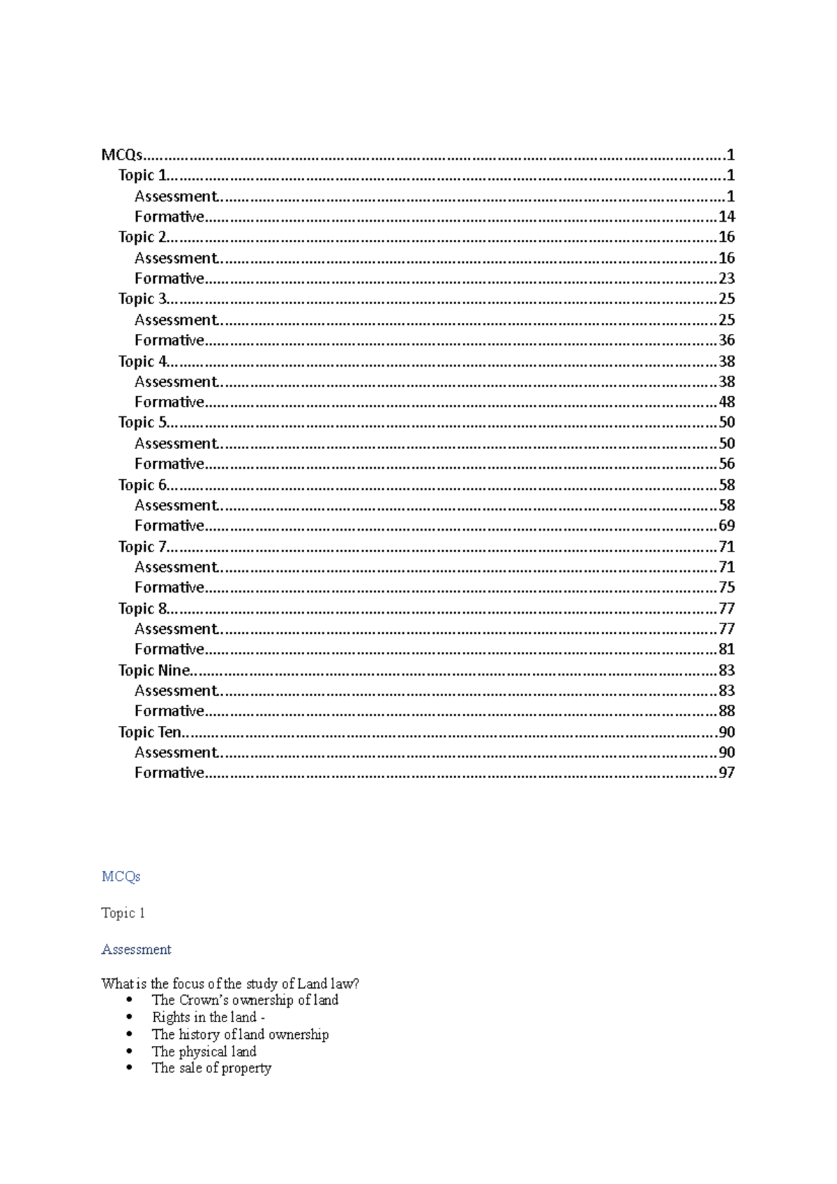 Land MCQs marked - MCQ's Formative and Adapt for BPP PGDL Year 2020 - 2021 LAND All weeks from ...
