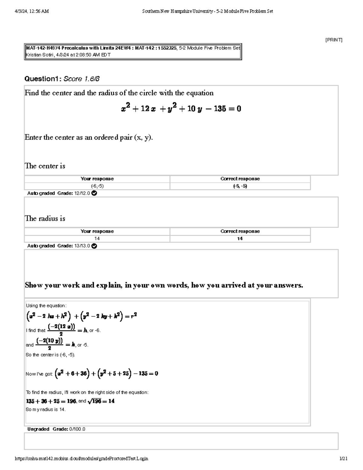 Module 5 - Problem Set - [PRINT] MAT-142-H4974 Precalculus with Limits ...