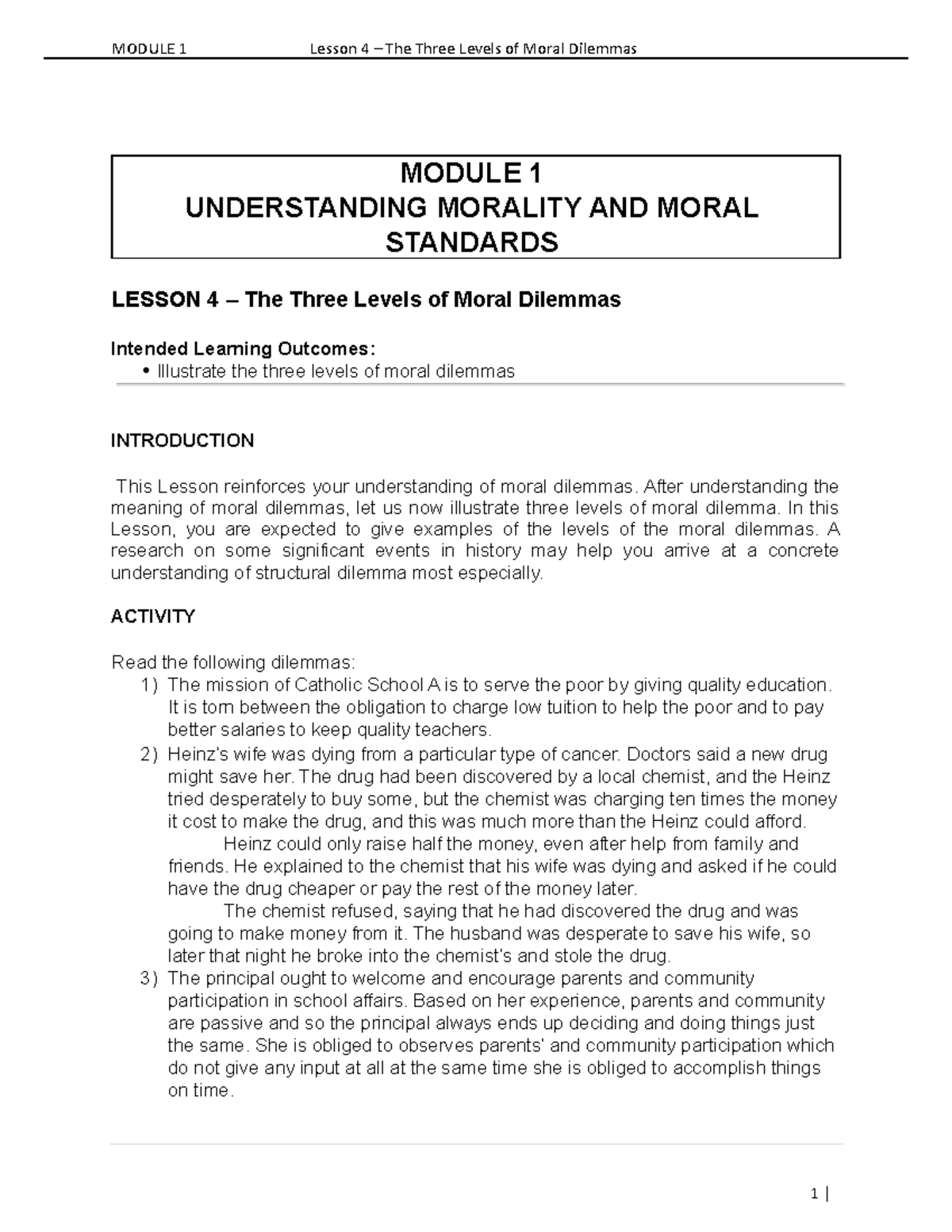 Module 1 Lesson 4 Lecture Notes Module 1 Understanding Morality And