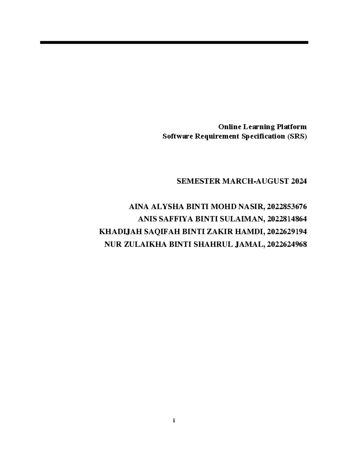ISP250 SRS - Semester 4 - i Online Learning Platform Software Requirement Specification (SRS ...