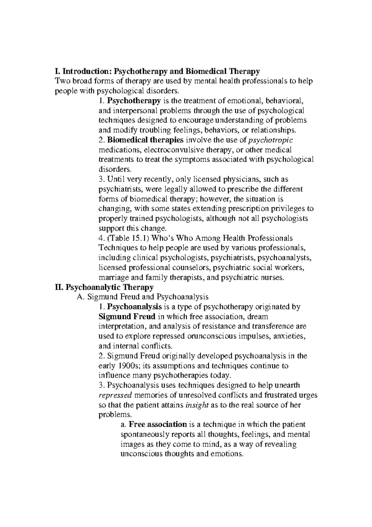 Psychological Therapy Techniques - I. Introduction: Psychotherapy and ...