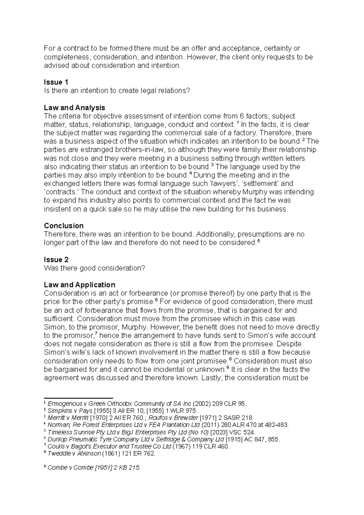 Contract drafting assignment 1 - For a contract to be formed there must ...