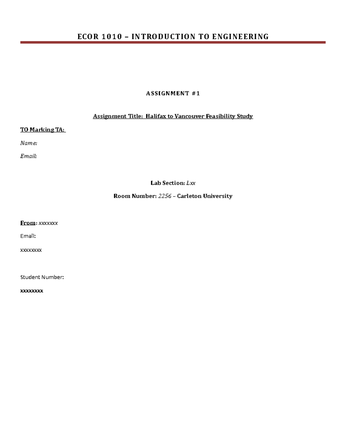 L1 - Lab 1 for ECOR 1010 with Glenn McRae - ECOR 1010 – INTRODUCTION TO ENGINEERING ASSIGNMENT ...