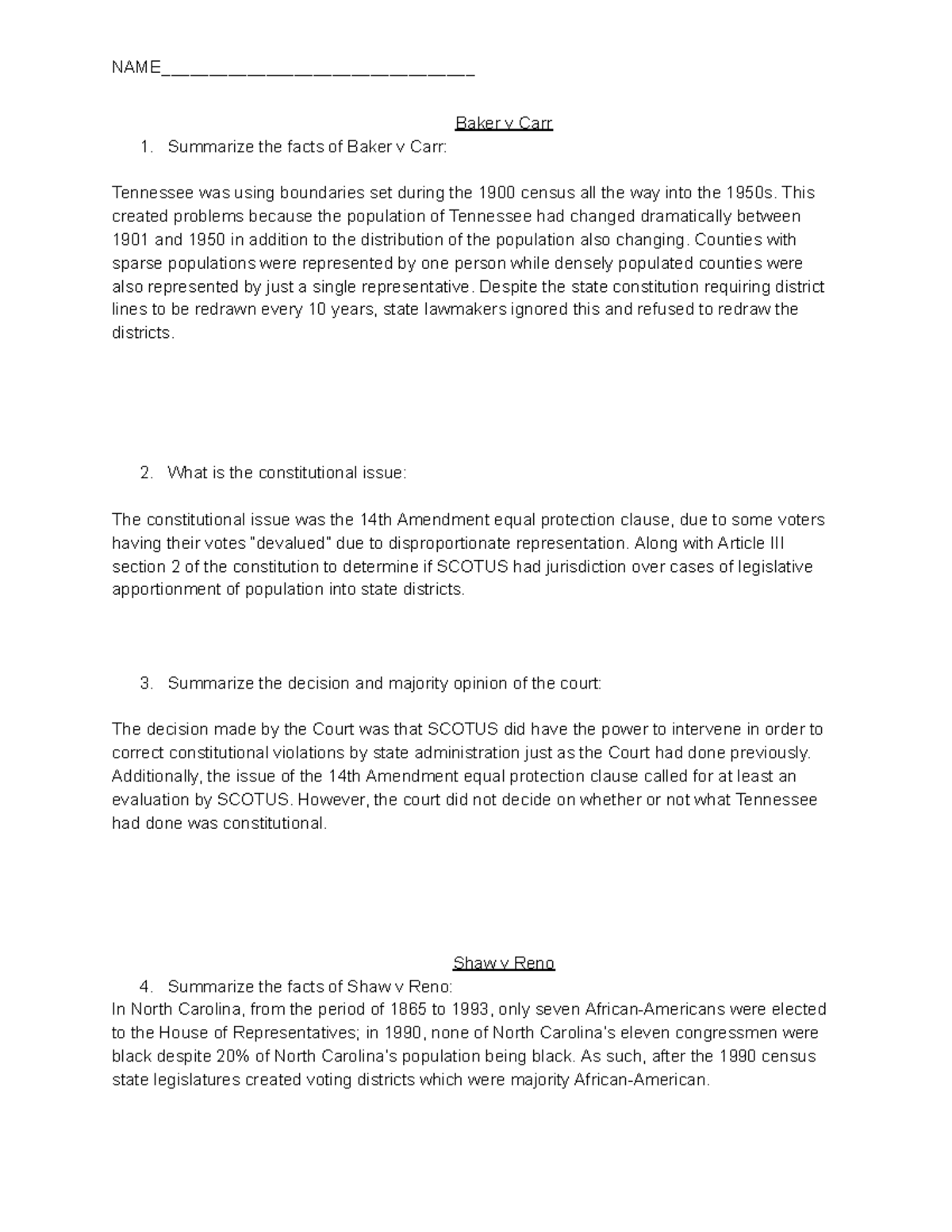 Copy of Baker and Shaw case compare - NAME ...